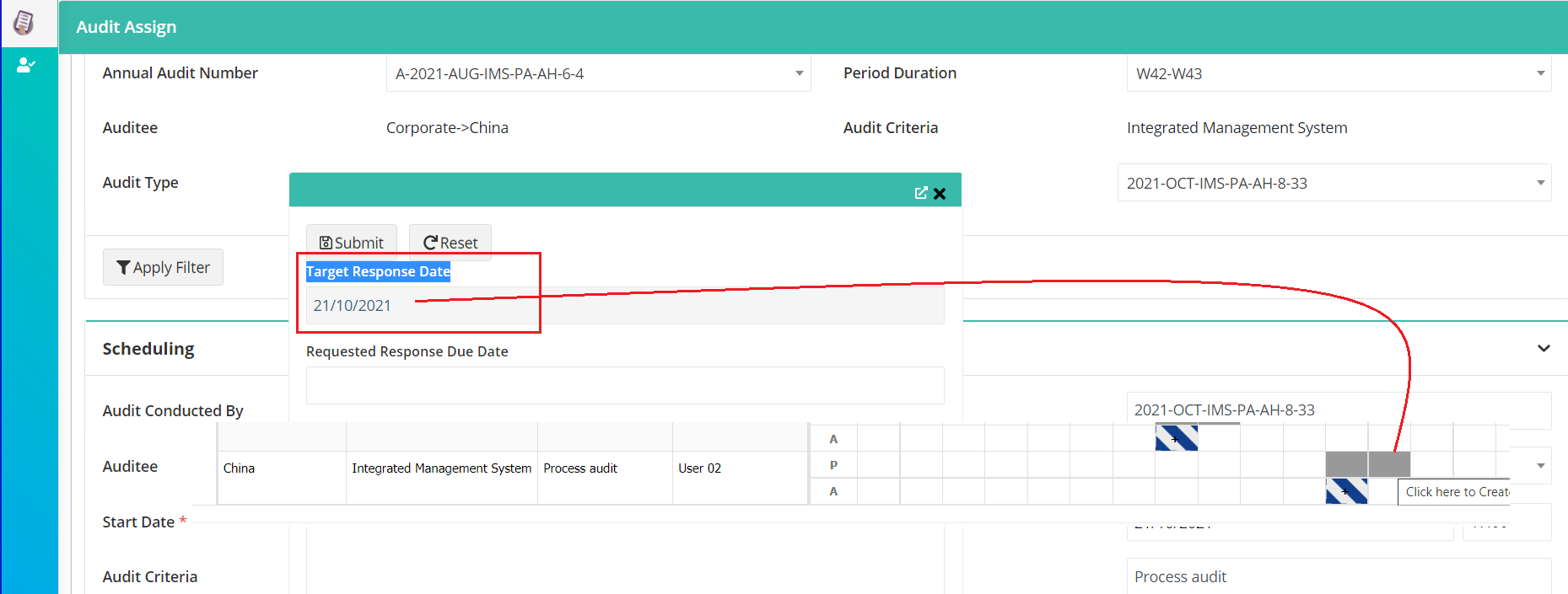 Bug 22839 Audit Schedule By Auditor Response Date Extension After Creating Actual Audit
